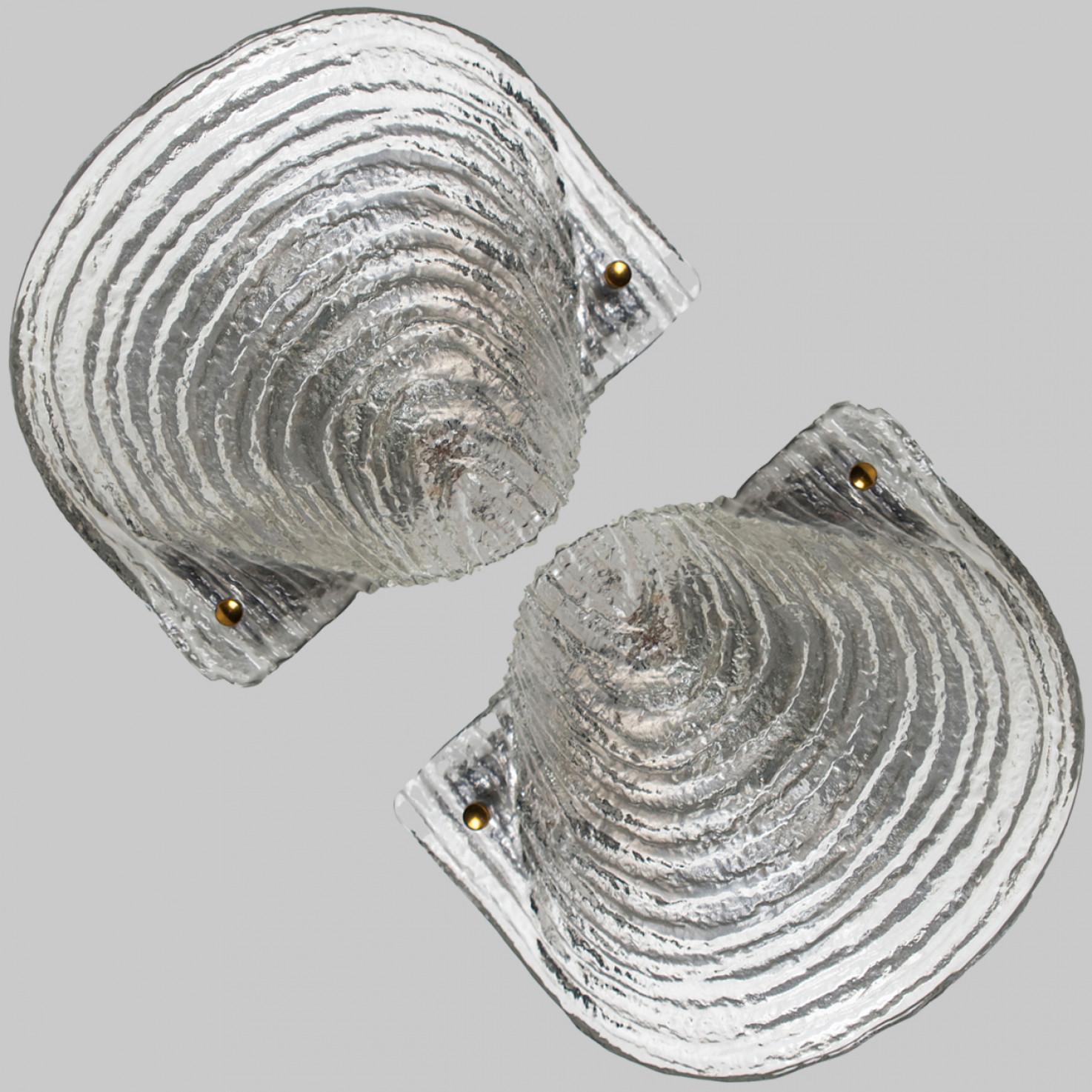 Pair of Shell Shaped Ribble Glass Wall Lights, Germany For Sale at 1stDibs