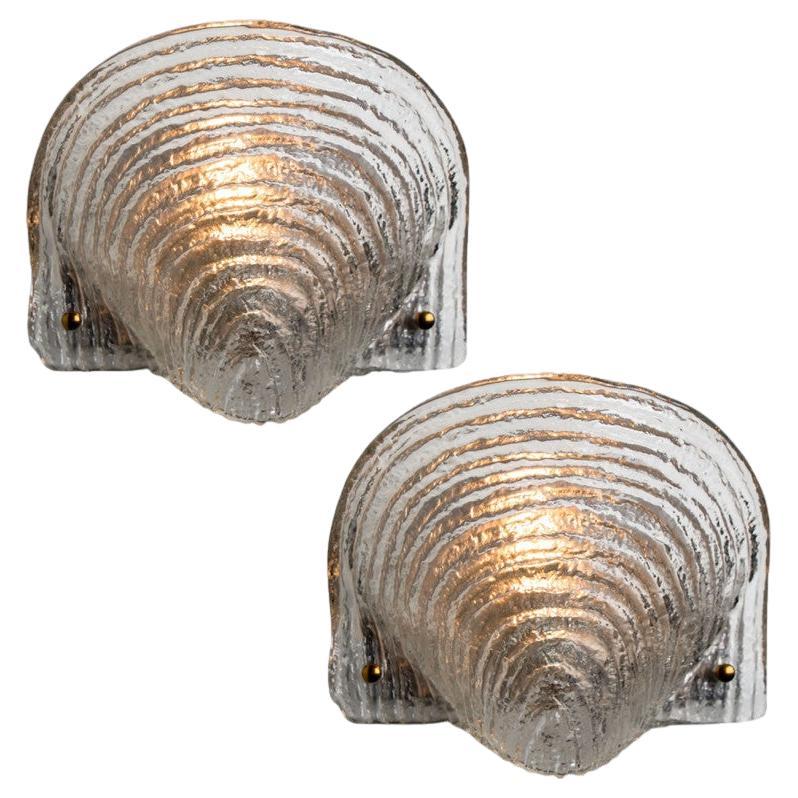 Pair of Shell Shaped Ribble Glass Wall Lights, Germany For Sale at 1stDibs
