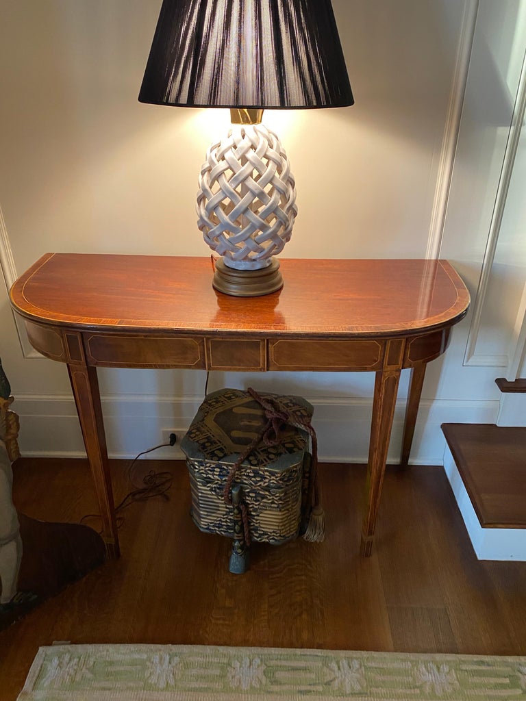 Pair of Sheraton Inlaid Mahogany D-Shaped Tables, 1790 at 1stDibs