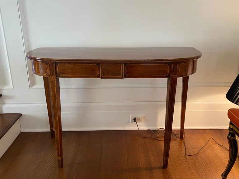 Pair of Sheraton Inlaid Mahogany D-Shaped Tables, 1790 at 1stDibs