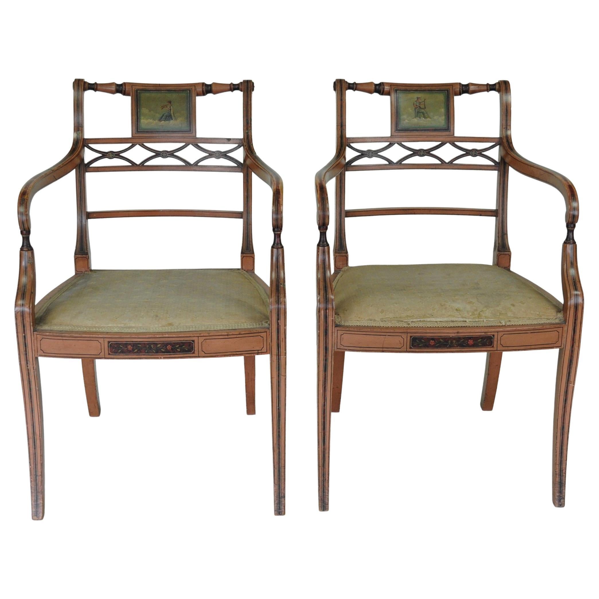 Antique Pair of Sheraton Revival Satinwood Armchairs by Maple and Co ...