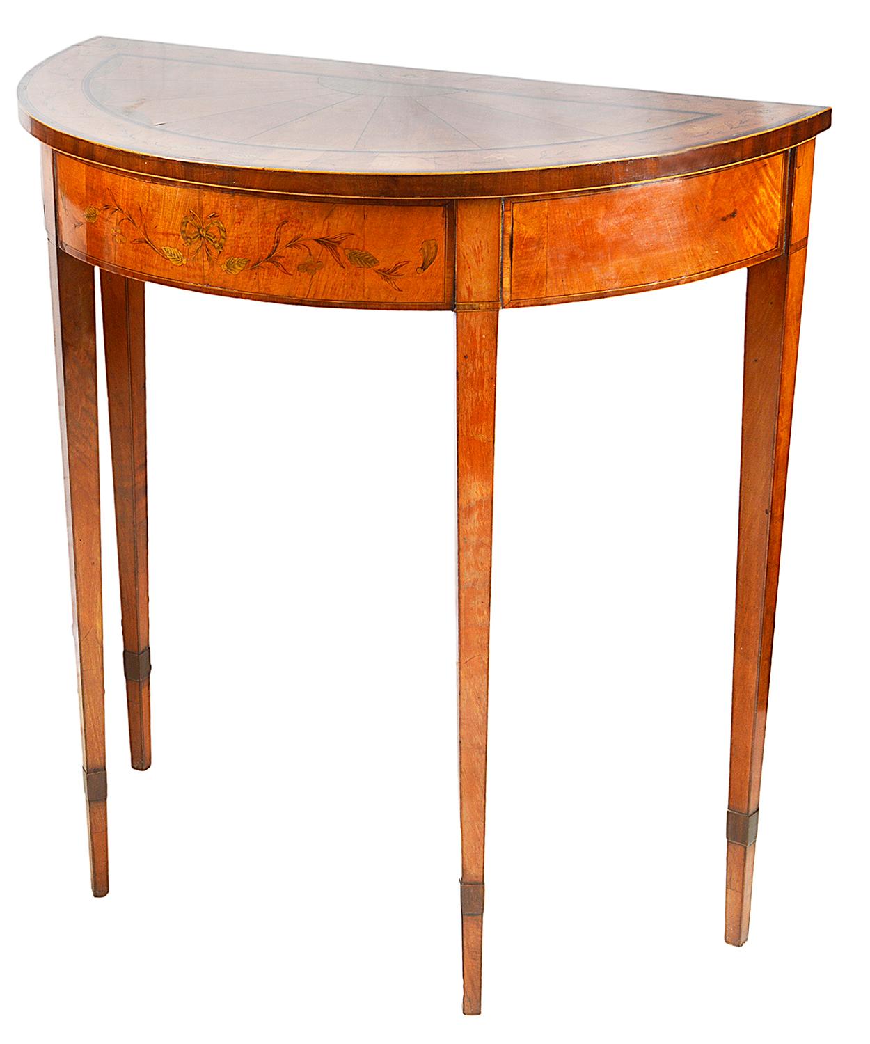 Pair of Sheraton Revival Satinwood Console Tables For Sale at 1stDibs