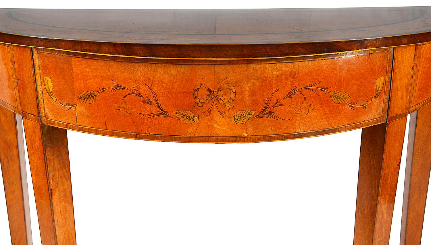 Pair of Sheraton Revival Satinwood Console Tables For Sale at 1stDibs