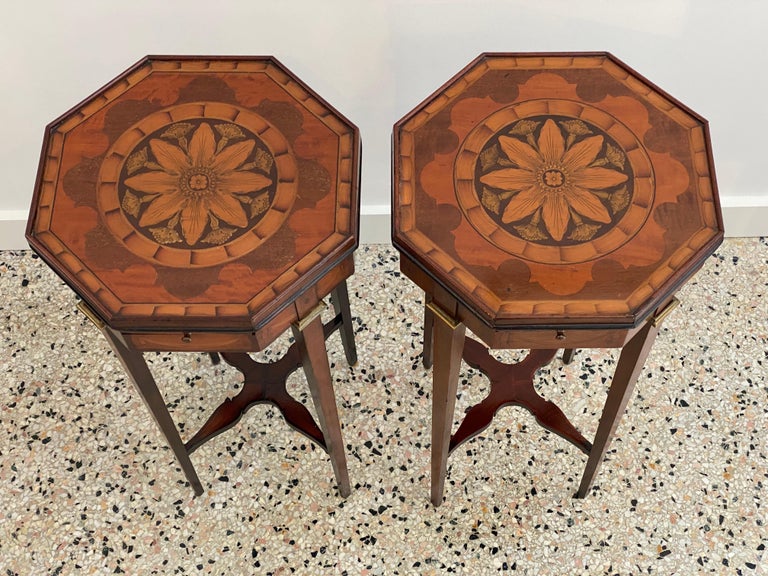 Pair of Sheraton Style Marquetry Tables For Sale at 1stDibs