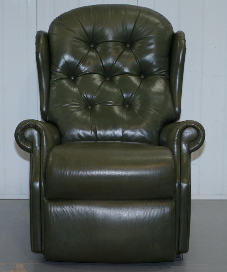 Pair of Sherborne Lynton Upholstery Green Leather Recliner Armchairs at ...