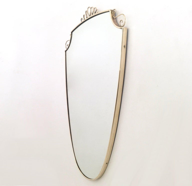 Pair of Shield Shaped Brass Wall Mirrors in the Style of Gio Ponti ...