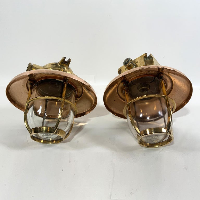 Pair of Ships Copper Cargo Light Fixtures For Sale at 1stDibs