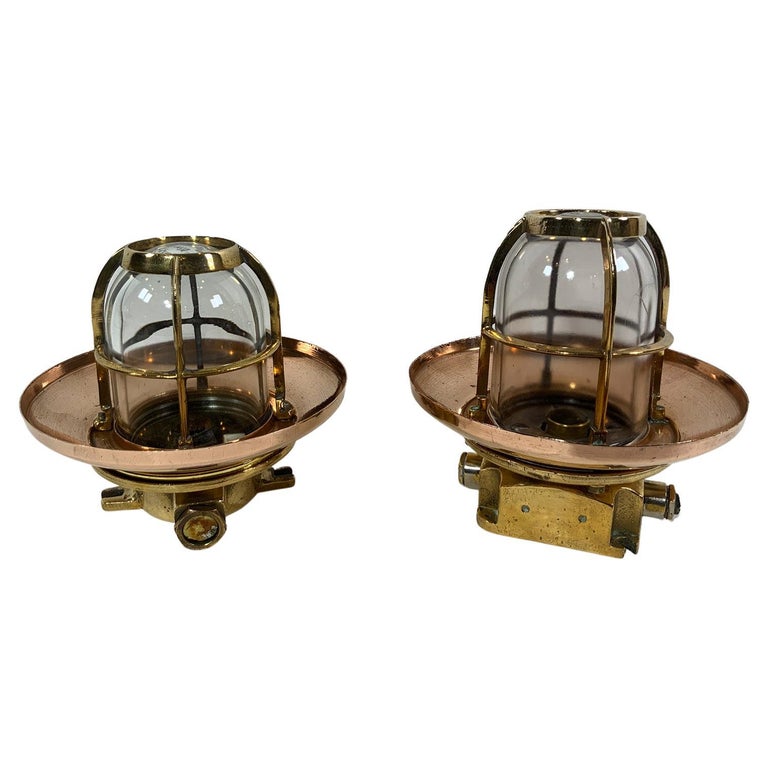 Pair of Ships Copper Cargo Light Fixtures For Sale at 1stDibs