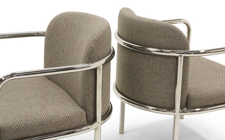 Pair of Side Chairs in Milo Baughman Style, Rounded Tubular Chrome ...