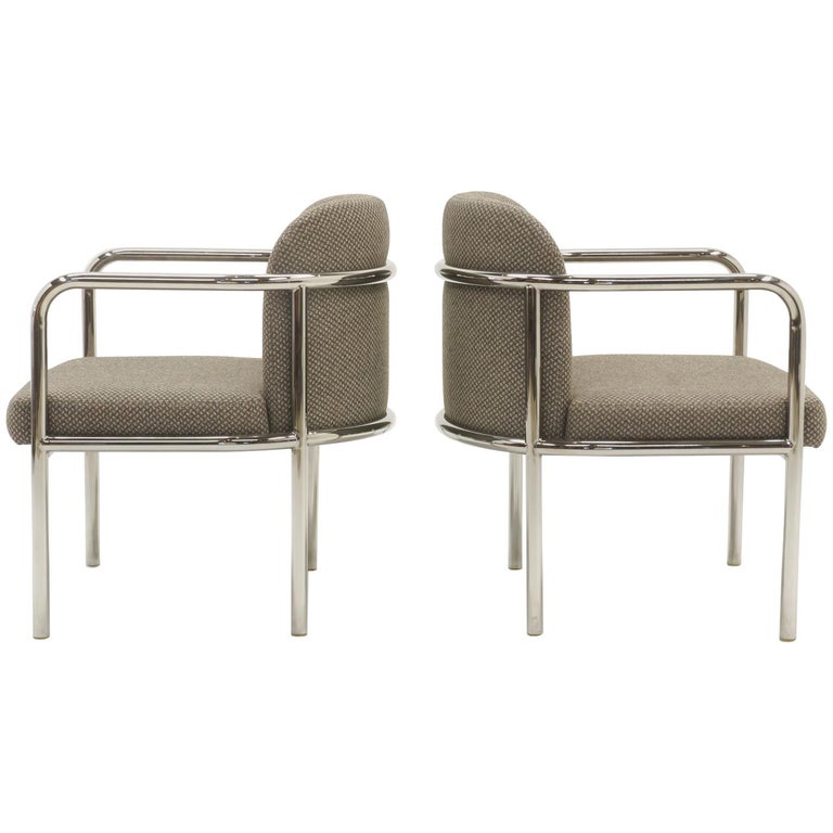 Pair of Side Chairs in Milo Baughman Style, Rounded Tubular Chrome ...
