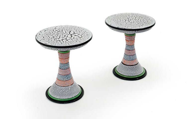 Pair of Side Tables by Amy Kline, One of a Kind, Porcelain Signed and ...