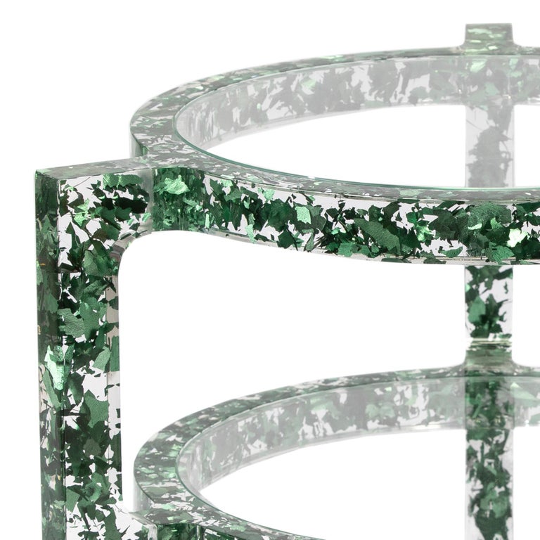 Pair of Side Tables in Forest Green Colored Silver Leaf and Resin by ...