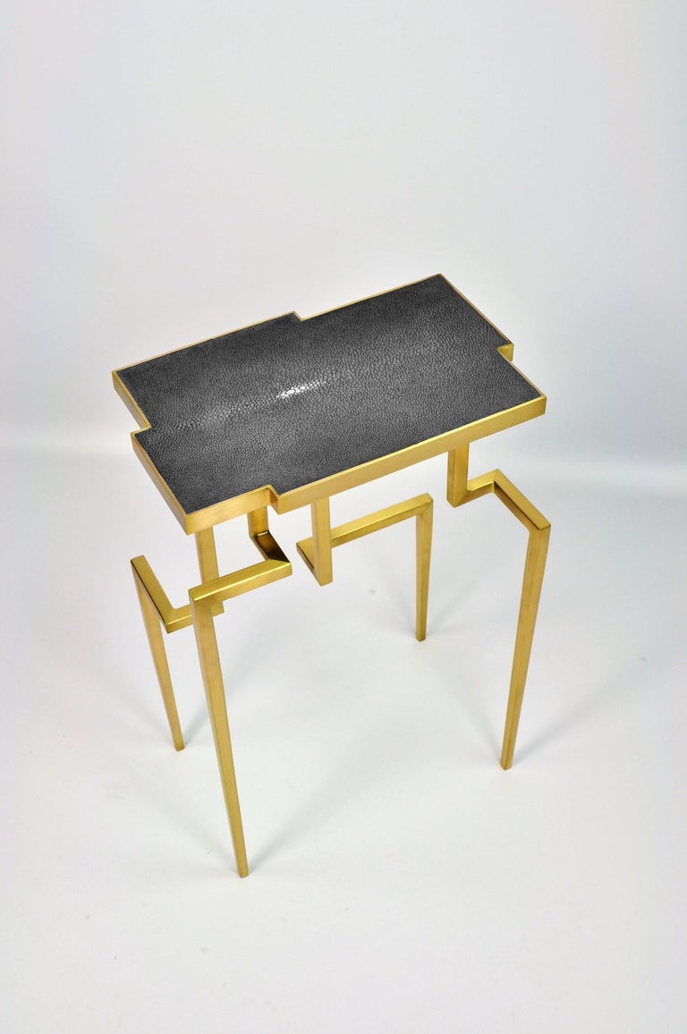 Pair of Side Tables PIXEL in Shagreen and Brass by Ginger Brown For ...