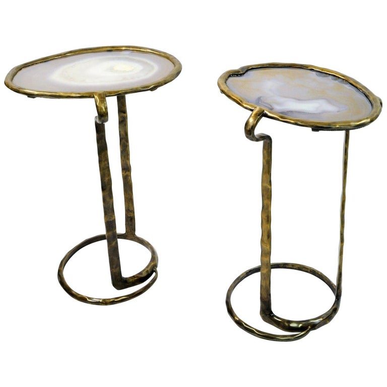 Pair of Side Tables SERPENT in Brass and Agate by Ginger Brown at 1stDibs