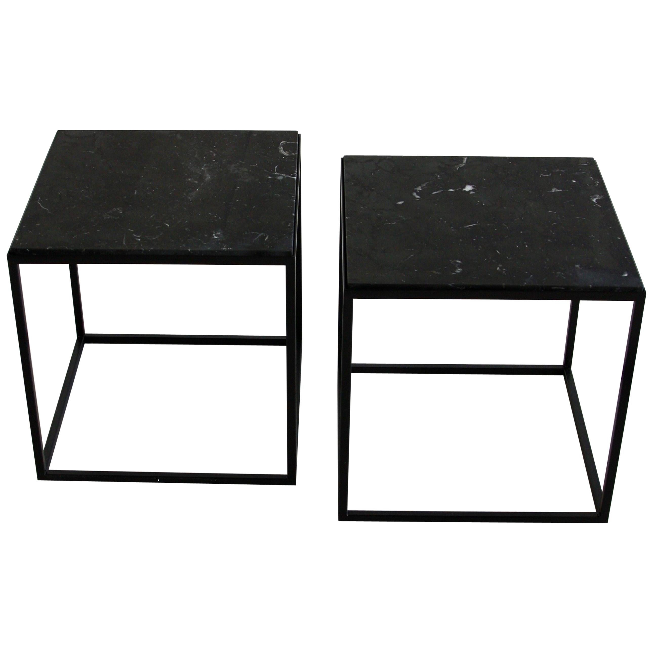 Pair of Side Tables with Black Marble Top at 1stDibs