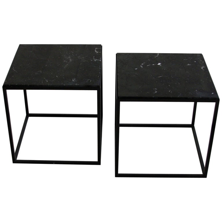 Pair of Side Tables with Black Marble Top For Sale at 1stdibs