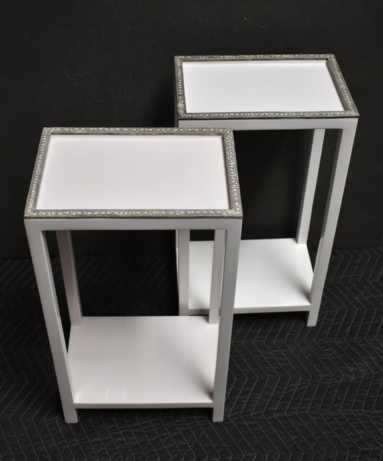 Pair of Side Tables with Shagreen Trim For Sale at 1stDibs