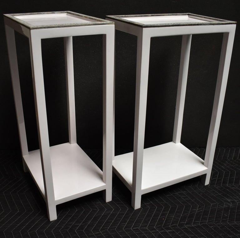 Pair of Side Tables with Shagreen Trim For Sale at 1stDibs