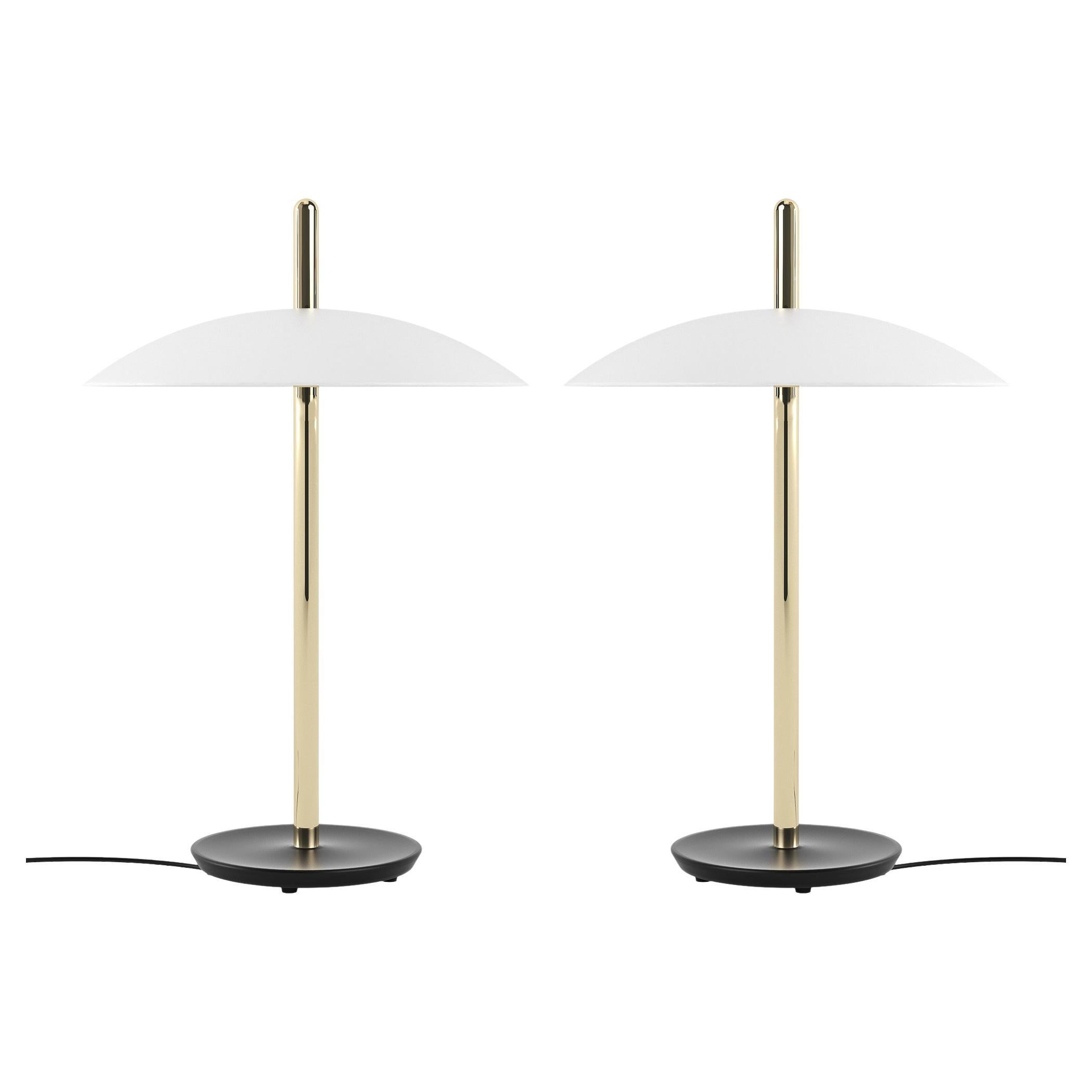 Customizable Pair of Signal Table Lamps from Souda, White x Brass, Made ...