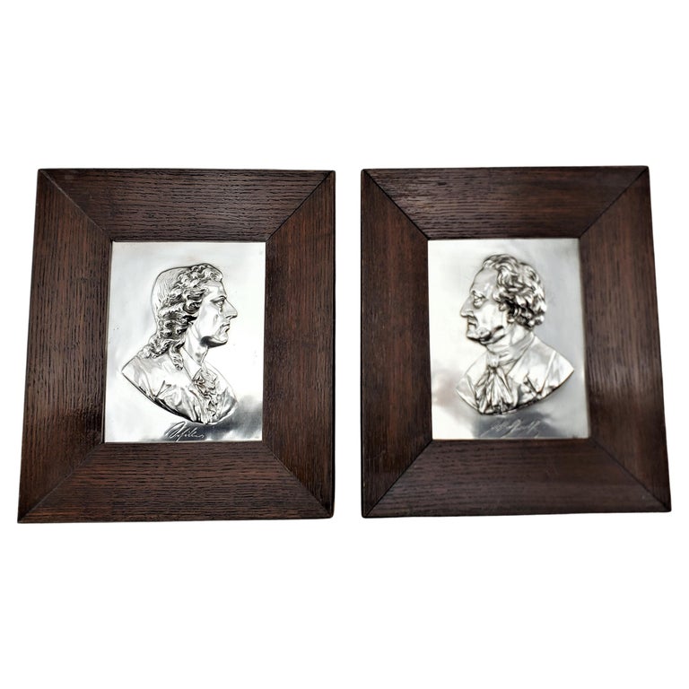 Pair of Signed Antique Repouse Metal Wall Plaques of Noble or ...