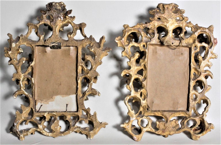 Pair of Signed Antique Watercolor Paintings in Hand Carved Gilt Wooden ...