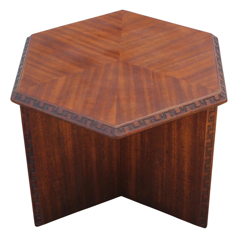 Pair of Signed Hexagon Greek Key End Tables by Frank Lloyd Wright for ...