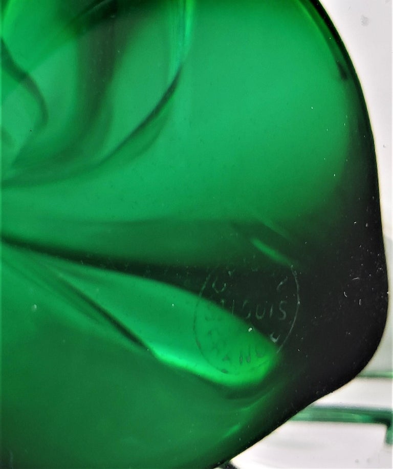 Pair of Signed St. Louis Crystal Sculptural Green and Clear ...