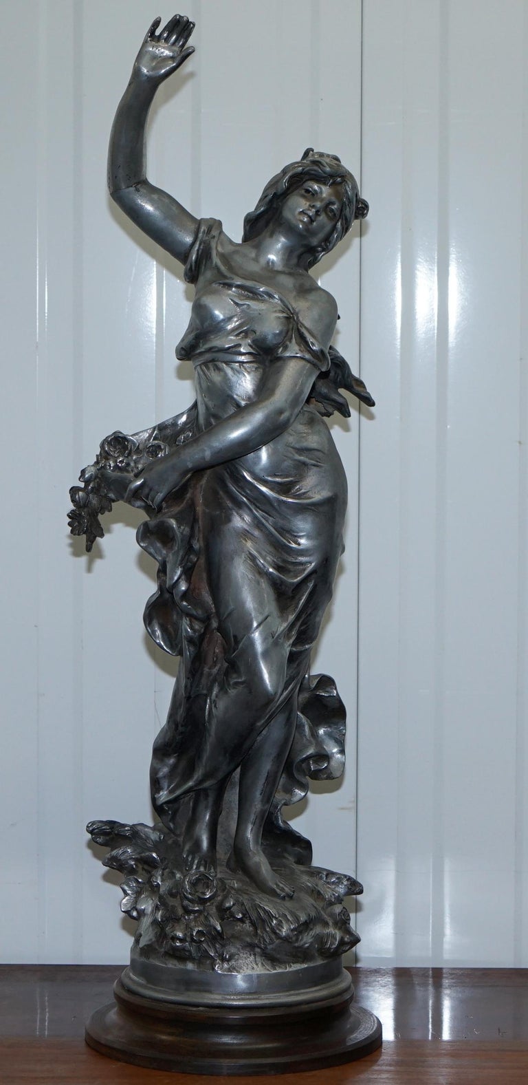 Pair of Signed Tall French Silver Plated Maiden Statues French ...