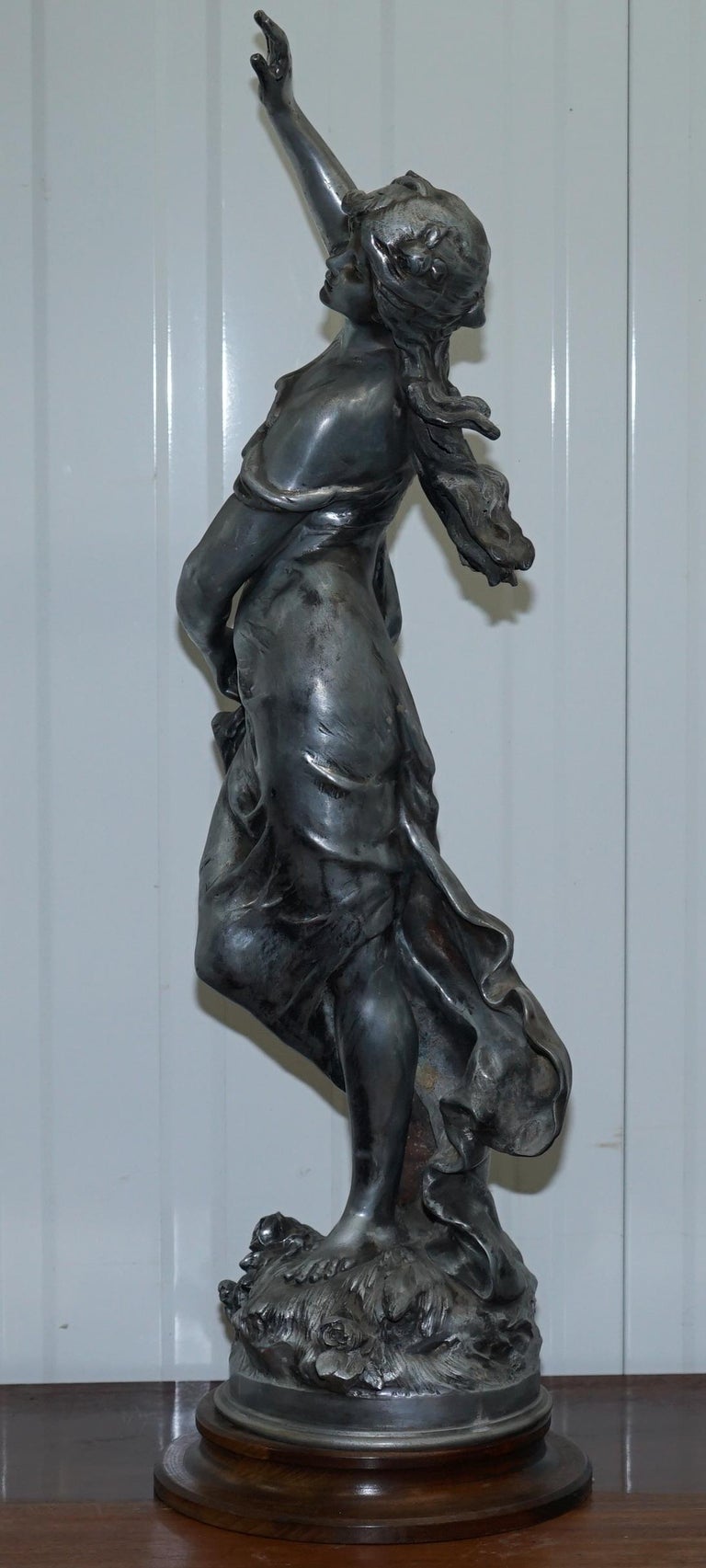 Pair of Signed Tall French Silver Plated Maiden Statues French ...