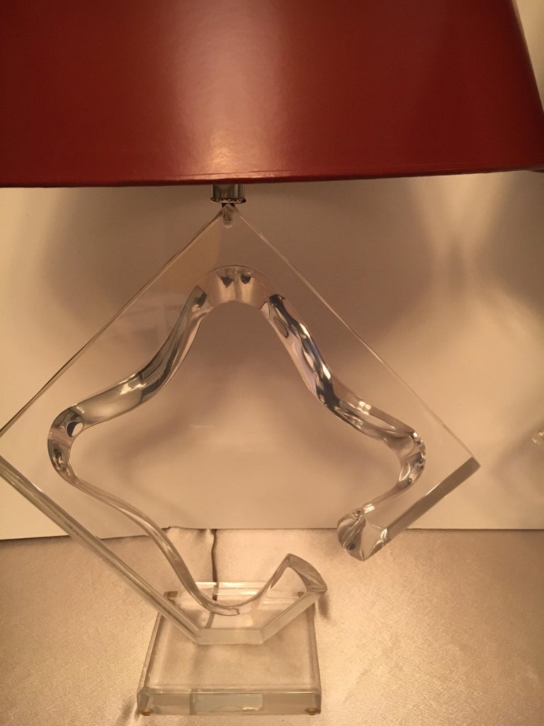 Pair of Signed Van Teal Acrylic Lamps with Shades For Sale at 1stDibs