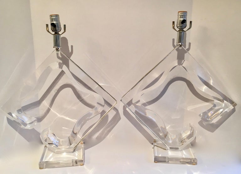 Pair of Signed Van Teal Acrylic Lamps with Shades For Sale at 1stDibs