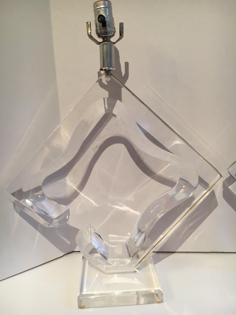 Pair of Signed Van Teal Acrylic Lamps with Shades For Sale at 1stDibs