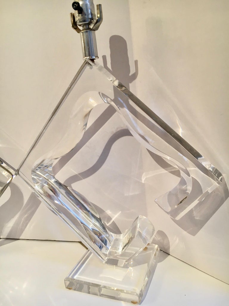 Pair of Signed Van Teal Acrylic Lamps with Shades For Sale at 1stDibs