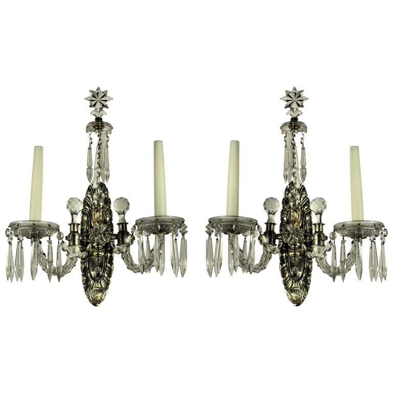 Pair of Silver and Cut Glass Wall Lights For Sale at 1stDibs