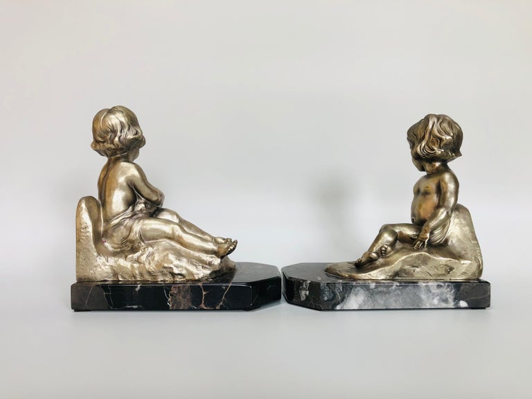 Pair of Silver Bronze Bookends For Sale at 1stDibs