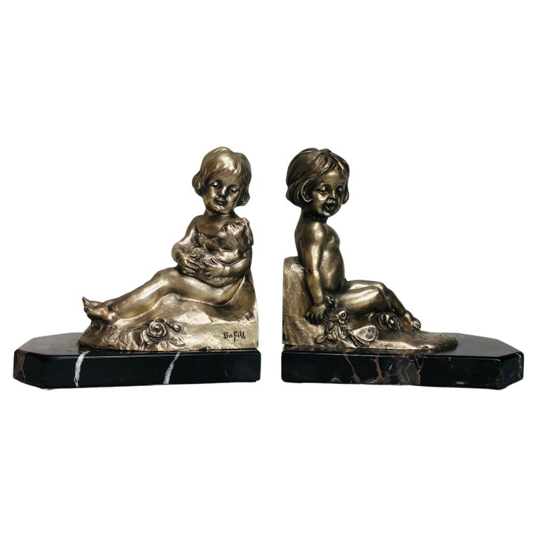 Pair of Silver Bronze Bookends For Sale at 1stDibs