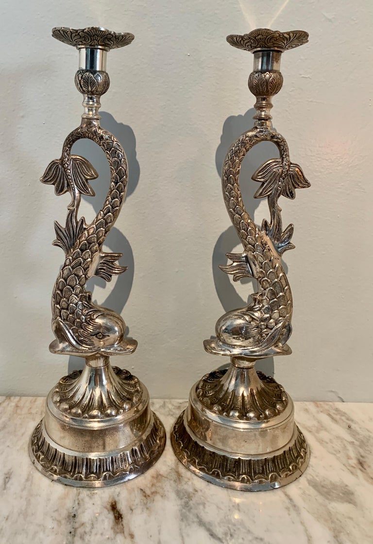 Pair of Silver Dolphin Candlesticks For Sale at 1stDibs | dolphin ...