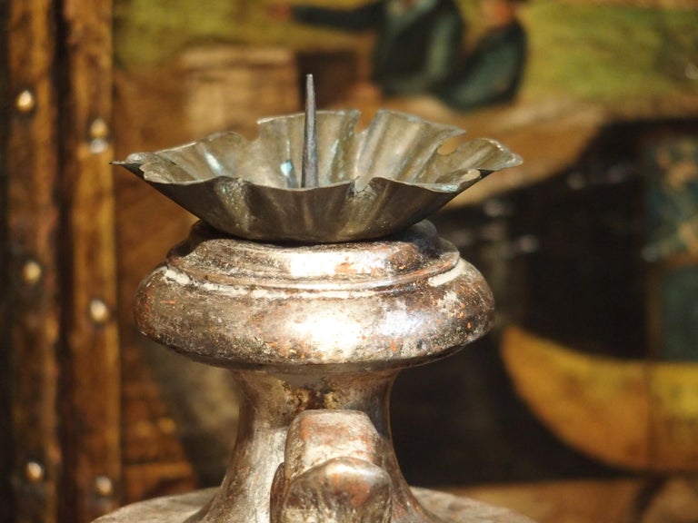 Pair of Silver Gilt Urn Shaped Wooden Candlesticks from Tuscany at 1stDibs