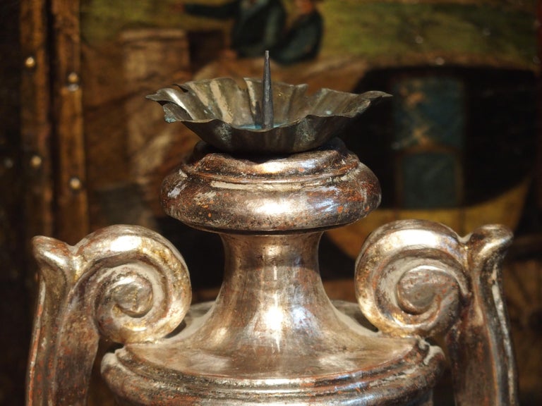 Pair of Silver Gilt Urn Shaped Wooden Candlesticks from Tuscany at 1stDibs