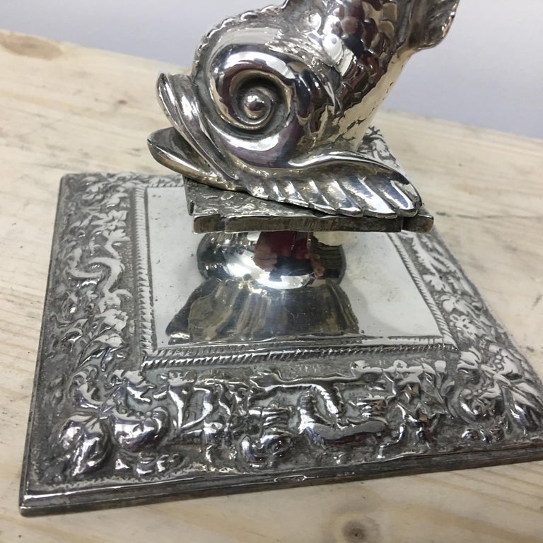 Pair of Silver Plated Cast Victorian Dolphin Candlesticks England ...