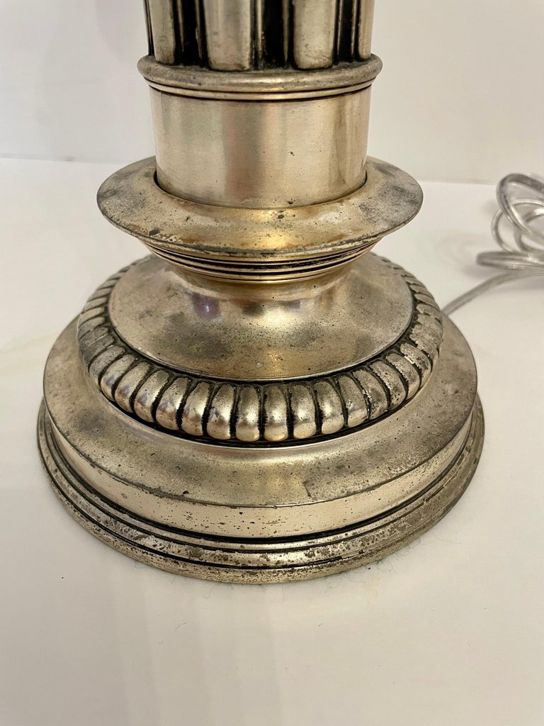Pair of Silver Plated Column Form Lamps For Sale at 1stDibs