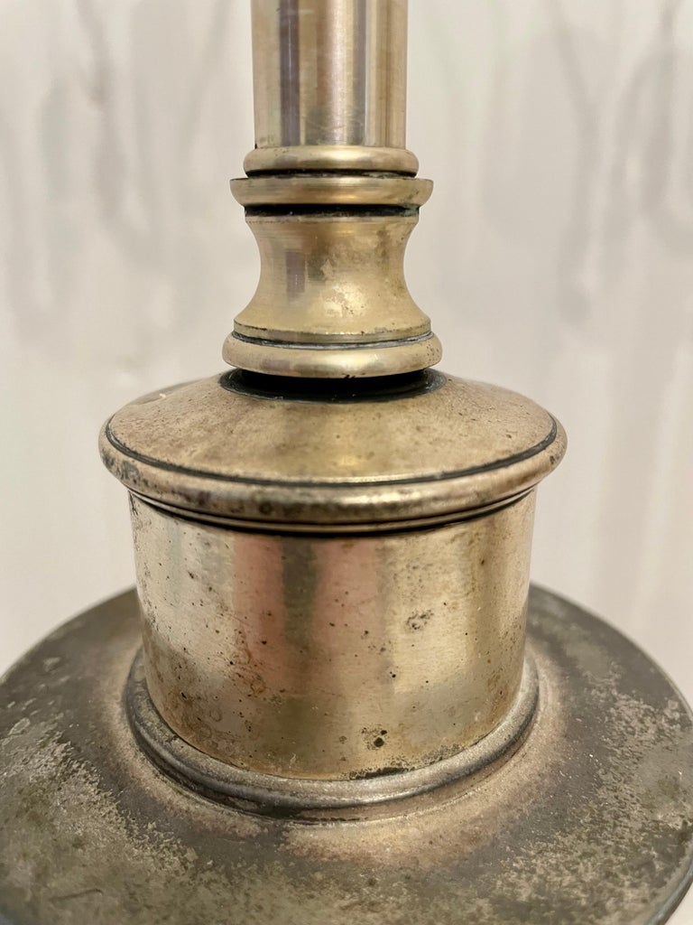 Pair of Silver Plated Column Form Lamps For Sale at 1stDibs