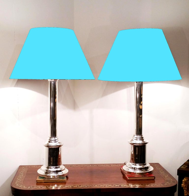 Pair of Silver Plated Contemporary Table Lamps For Sale at 1stDibs