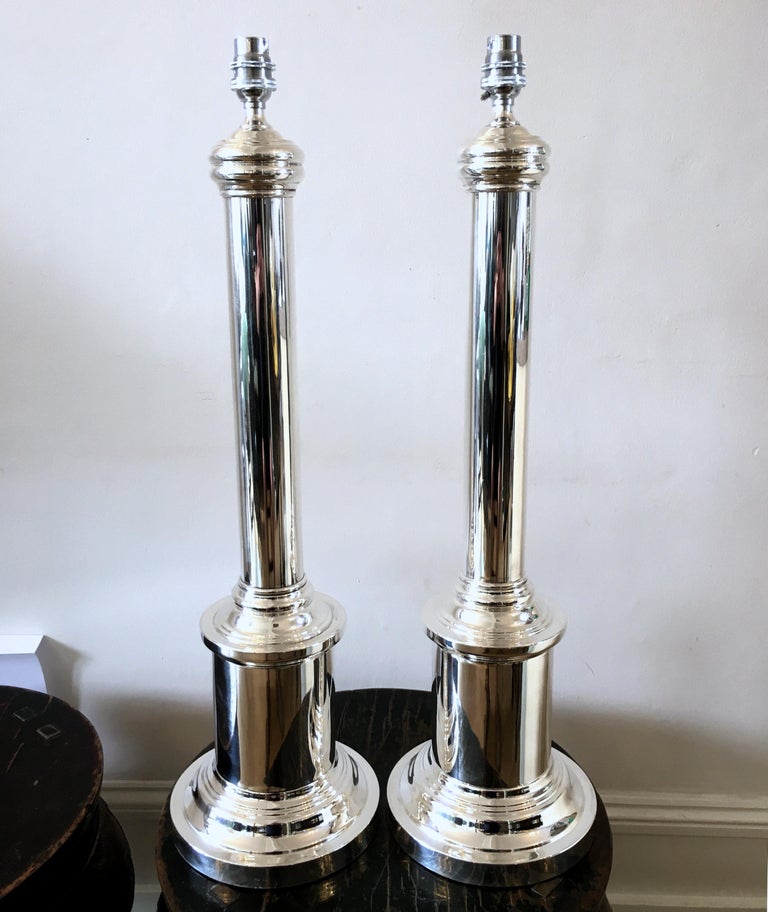 Pair of Silver Plated Contemporary Table Lamps For Sale at 1stDibs