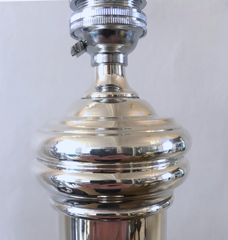 Pair of Silver Plated Contemporary Table Lamps For Sale at 1stDibs