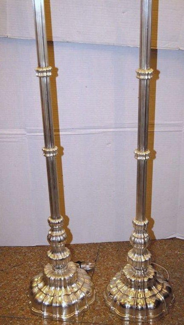 Pair of Silver Plated Floor Lamps For Sale at 1stDibs
