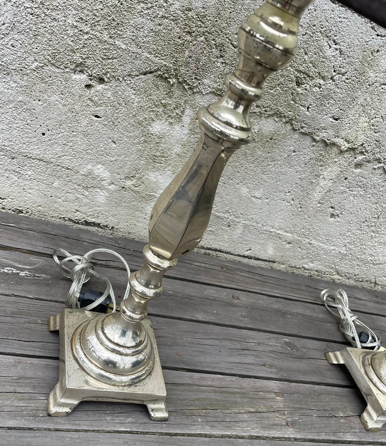 Pair of Silver Plated Hollywood Regency Table Lamps in the Style of ...