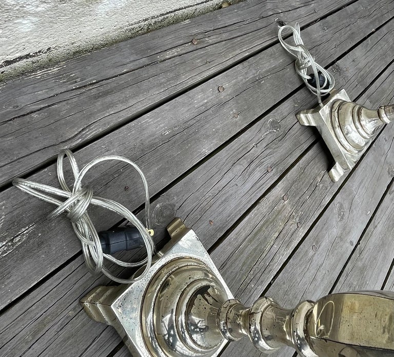 Pair of Silver Plated Hollywood Regency Table Lamps in the Style of ...