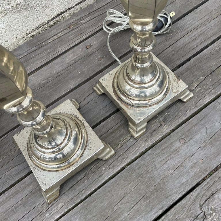 Pair of Silver Plated Hollywood Regency Table Lamps in the Style of ...