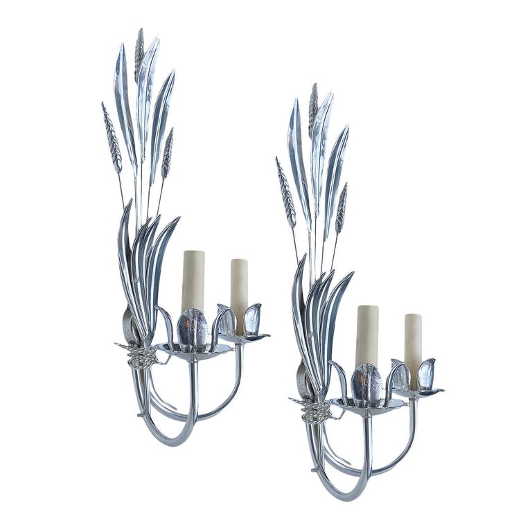 Pair of Silver Plated Sconces For Sale at 1stDibs